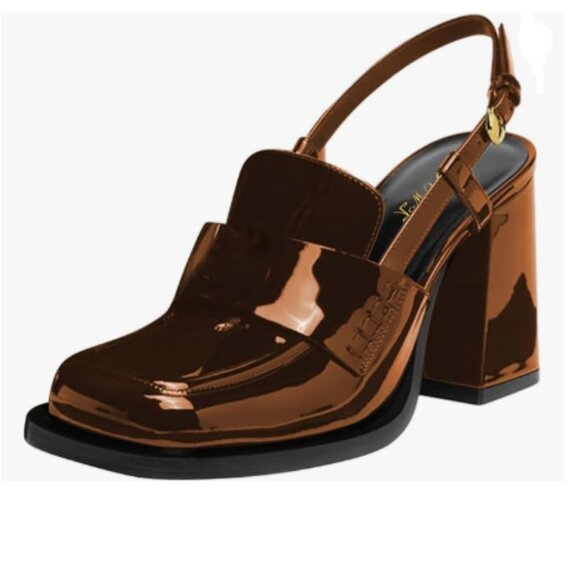 Fowt | Shoes | Fowt Brown Platform Square Toe Loafers Chunky High Heel ...